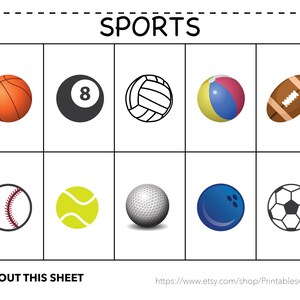 SPORTS Balls MATCHING, Toddler INSTANT Download, Easy on Printer, Learn ...