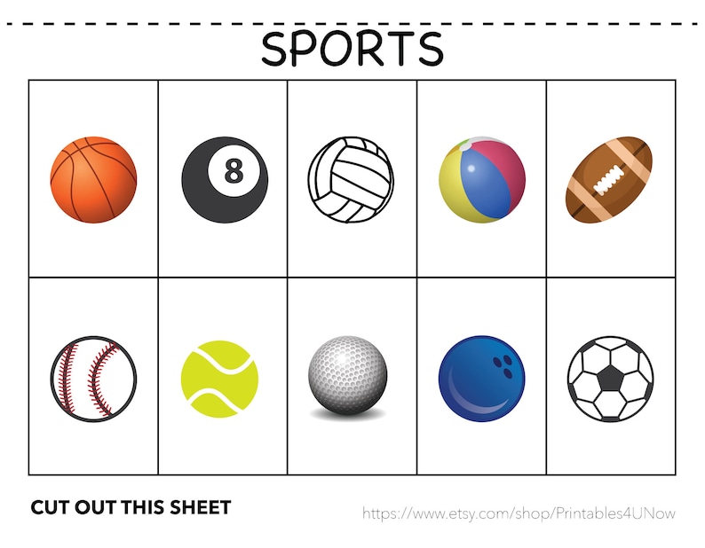SPORTS Balls MATCHING, Toddler INSTANT Download, Easy on Printer, Learn ...