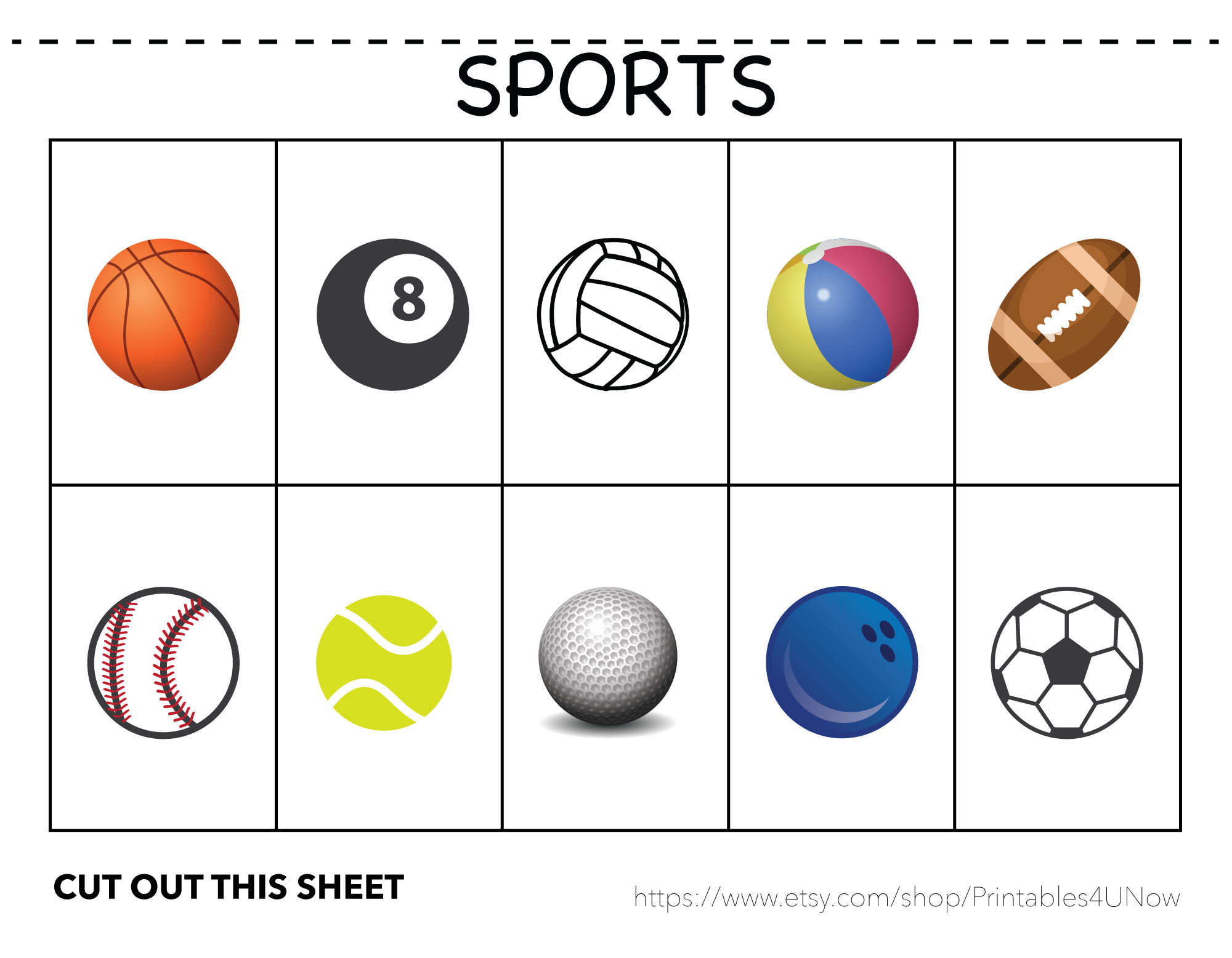 SPORTS Balls MATCHING, Toddler INSTANT Download, Easy on Printer, Learn ...