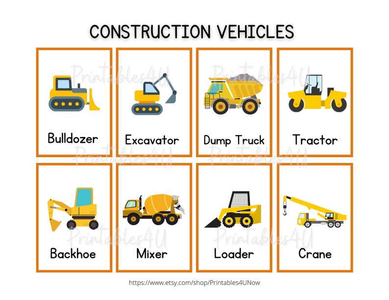 Construction Truck Printable, MATCHING, MEMORY, Instant Download ...