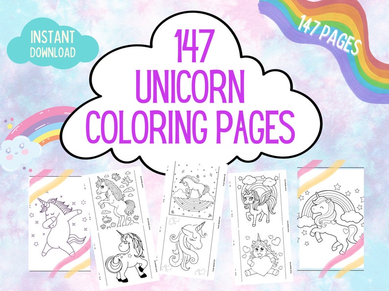 Unicorn Coloring Pages - PRINTABLE - Instant Download - Coloring Book ...