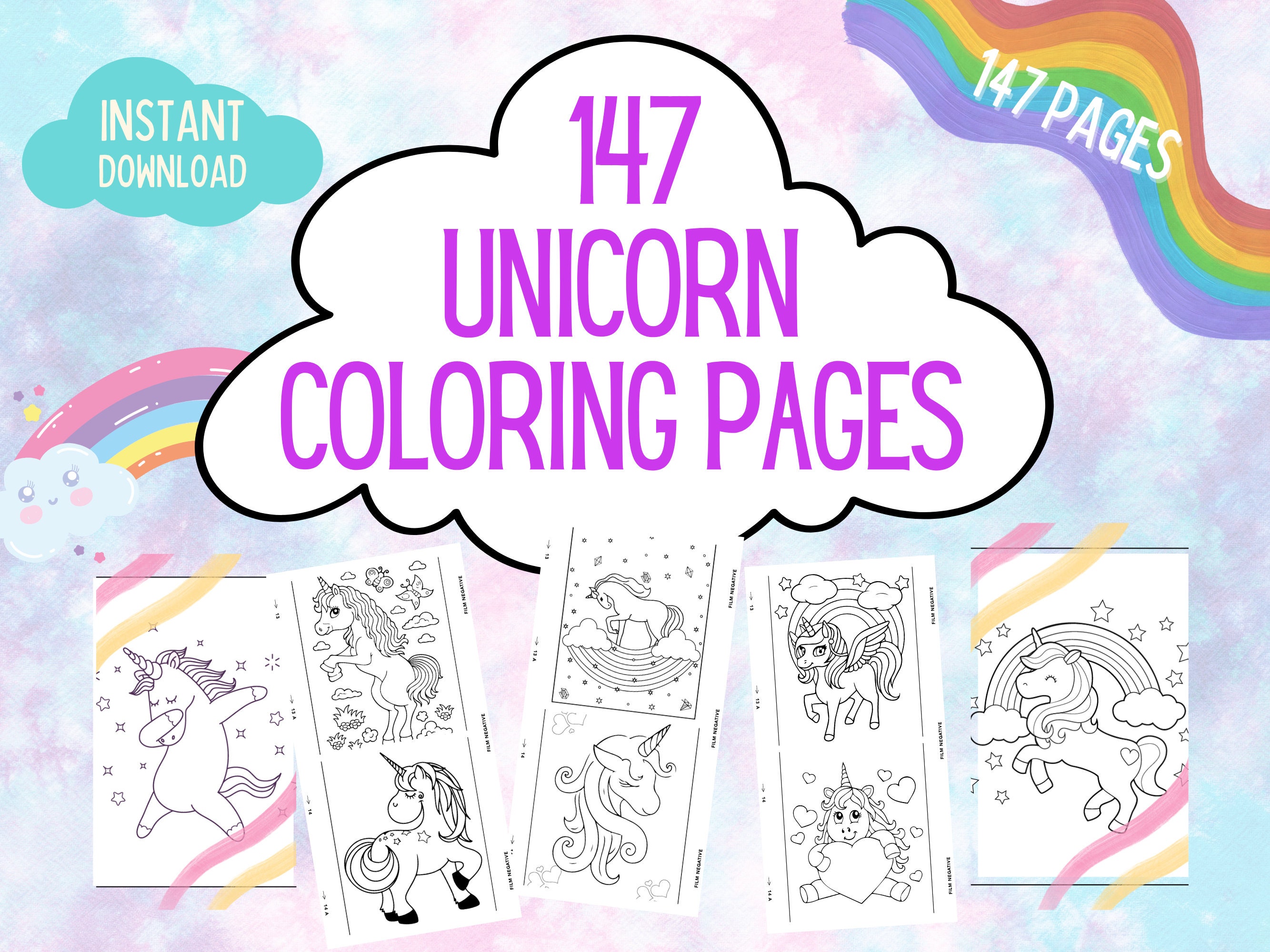 Unicorn Coloring Pages - PRINTABLE - Instant Download - Coloring Book ...