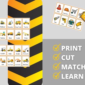 Construction Truck Printable, MATCHING, MEMORY, Instant Download ...