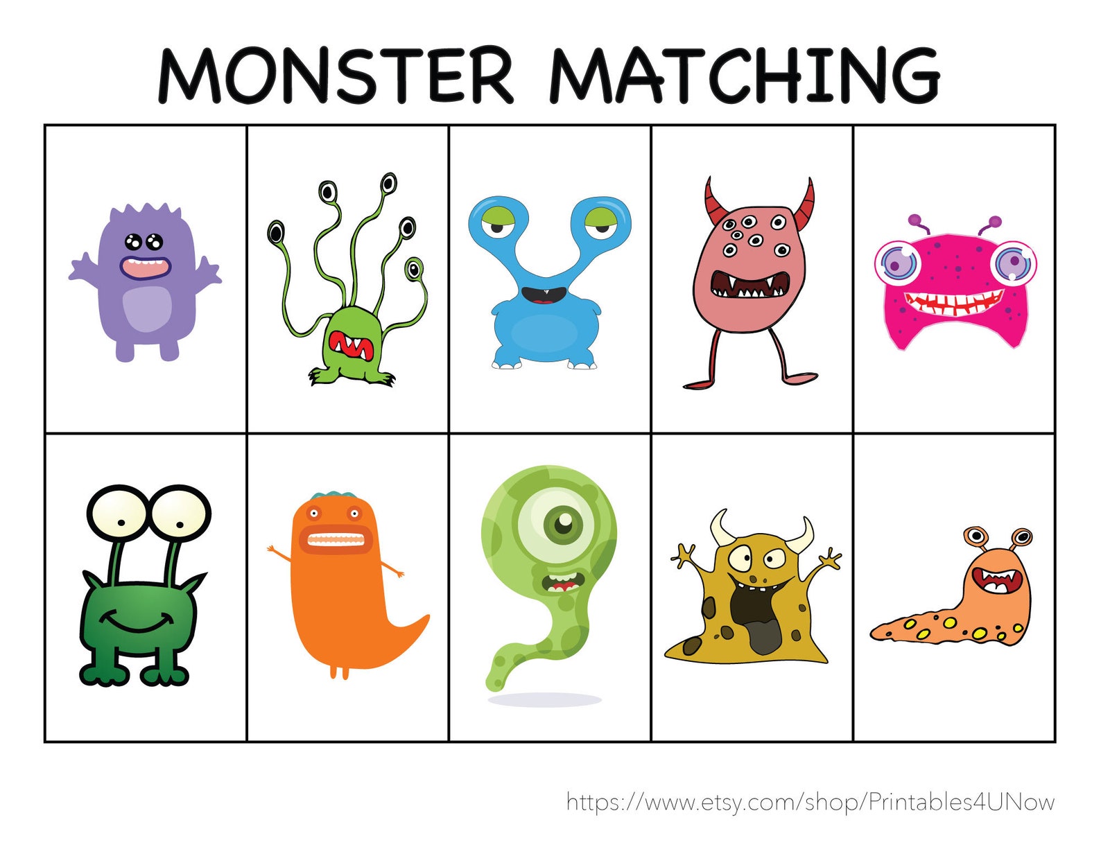 Monster MATCHING Toddler INSTANT Download Homeschool - Etsy