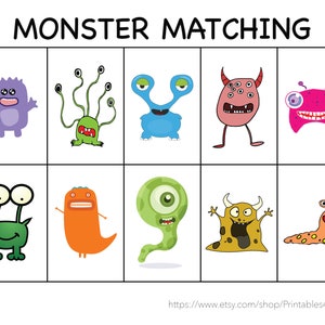 Monster MATCHING, Toddler INSTANT Download, Homeschool Learning ...