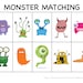Monster MATCHING, Toddler INSTANT Download, Homeschool Learning ...