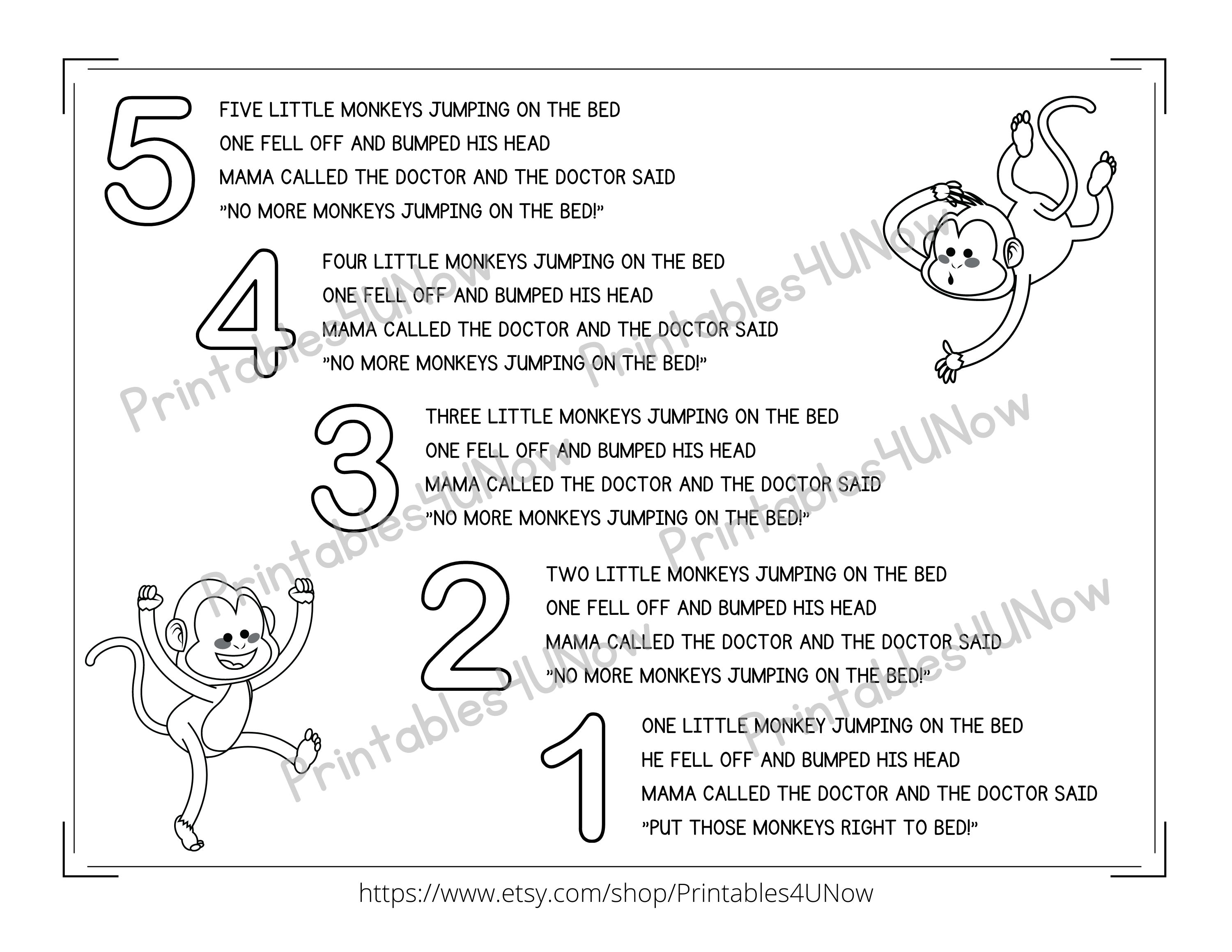 5 Little Monkeys Jumping on the Bed Toddler Activity With BONUS ...