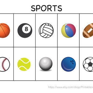 SPORTS Balls MATCHING, Toddler INSTANT Download, Easy on Printer, Learn ...