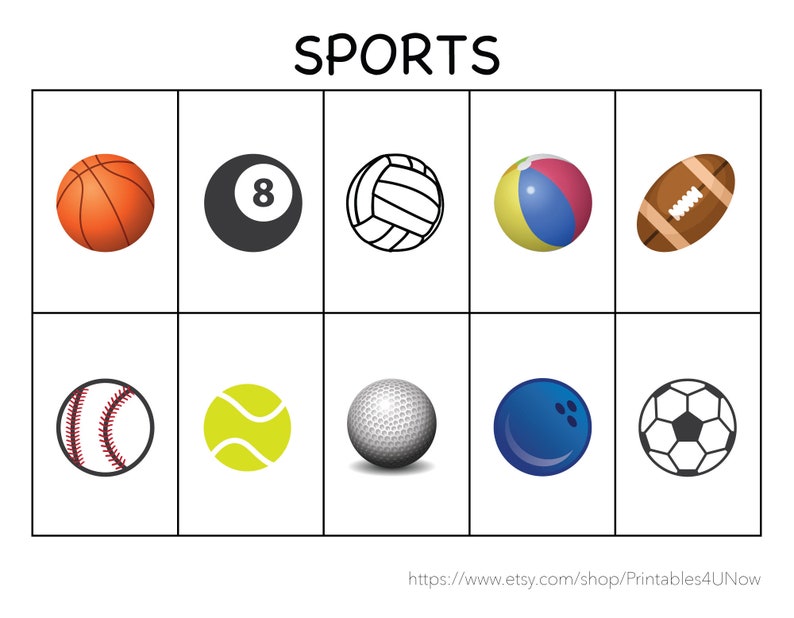 SPORTS Balls MATCHING, Toddler INSTANT Download, Easy on Printer, Learn ...