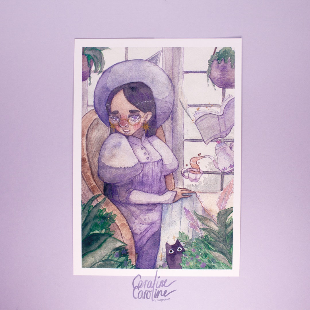 Art Print A5 Sweet Relaxing Tea Time With Witch Cecil & Black Void Cat ...