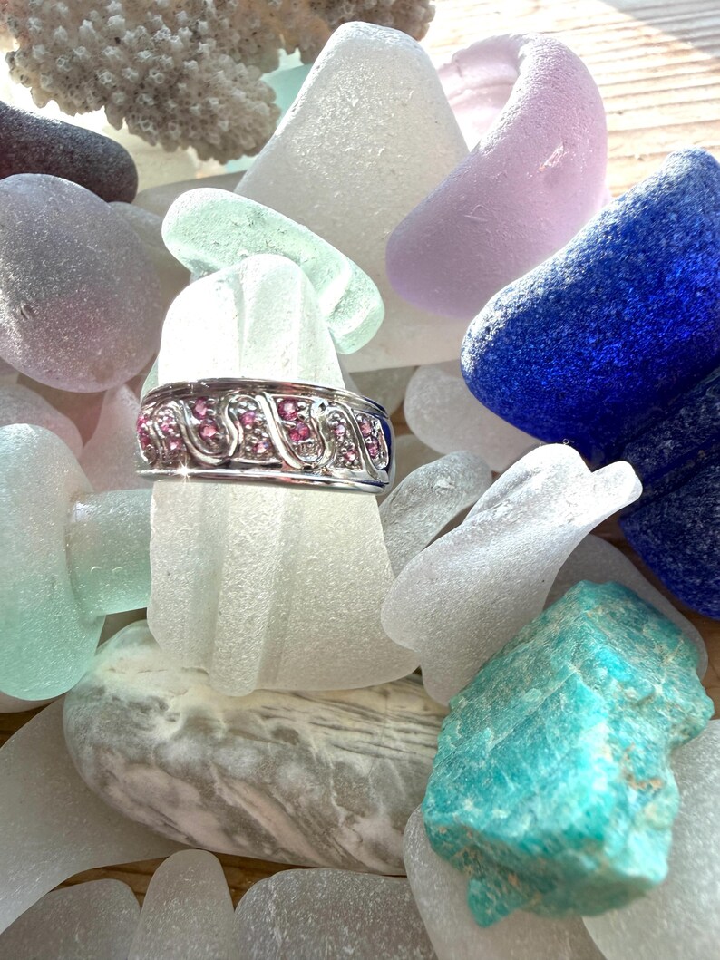 Anillo Art Nouveau único con ondas, talla 7.75 (EE. UU.): Plata de ley ...