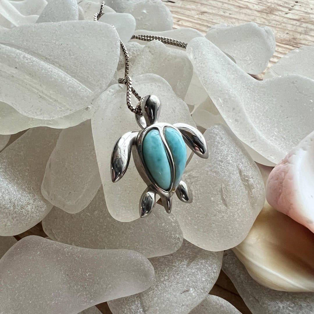 Vintage Sterling Silver Larimar Turtle Necklace #VJ19 - Etsy
