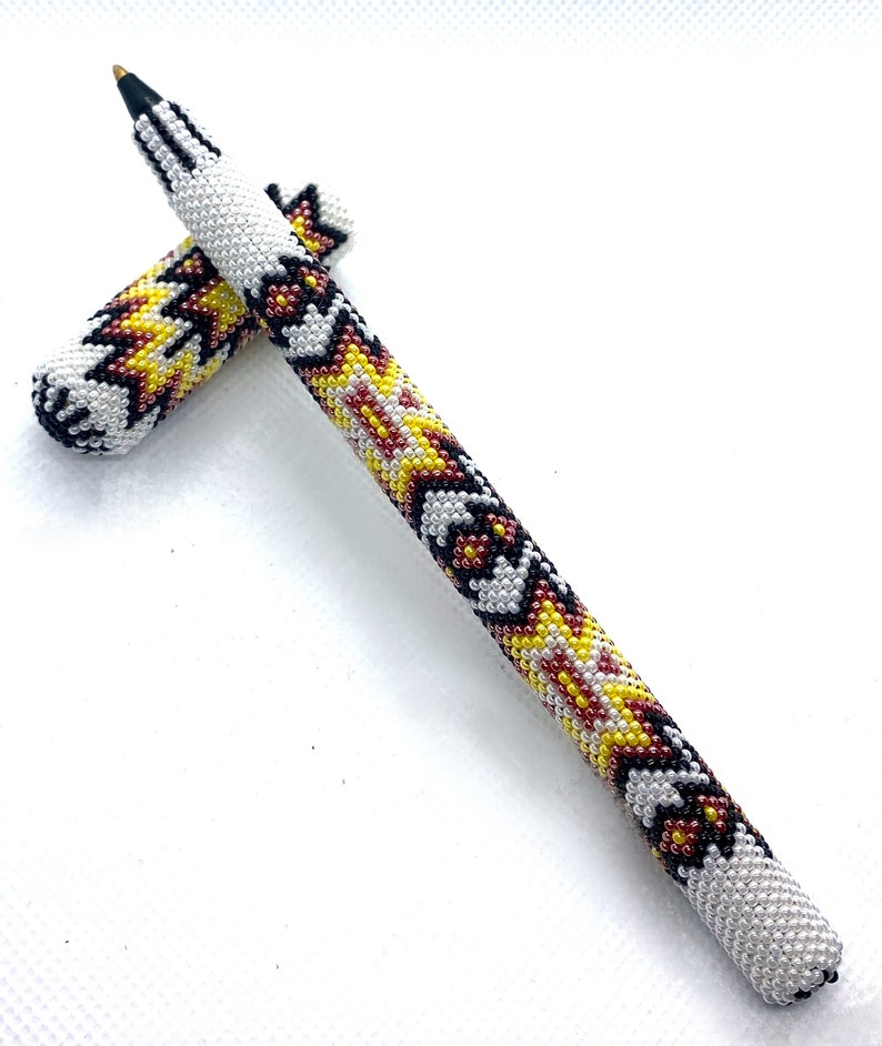 Handcrafted Yellow and Black Beaded Ballpoint Pen With Lid Western ...