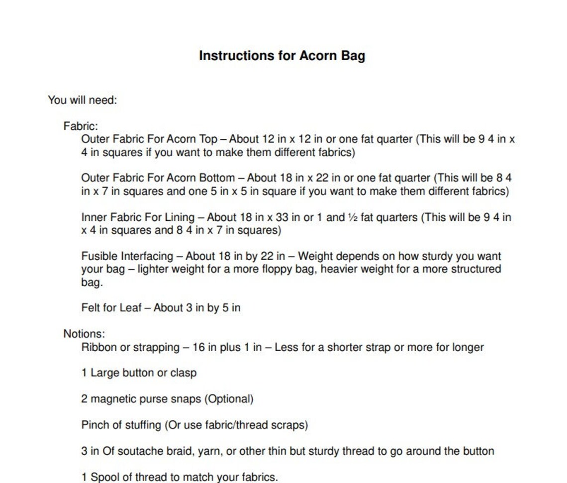 DIY Acorn Handbag Sewing Pattern - Quirky and Adorable Accessory - Etsy