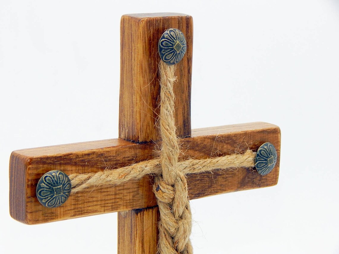 Wood Cross Rustic Wood Cross Cord of Three Strands Cross | Etsy