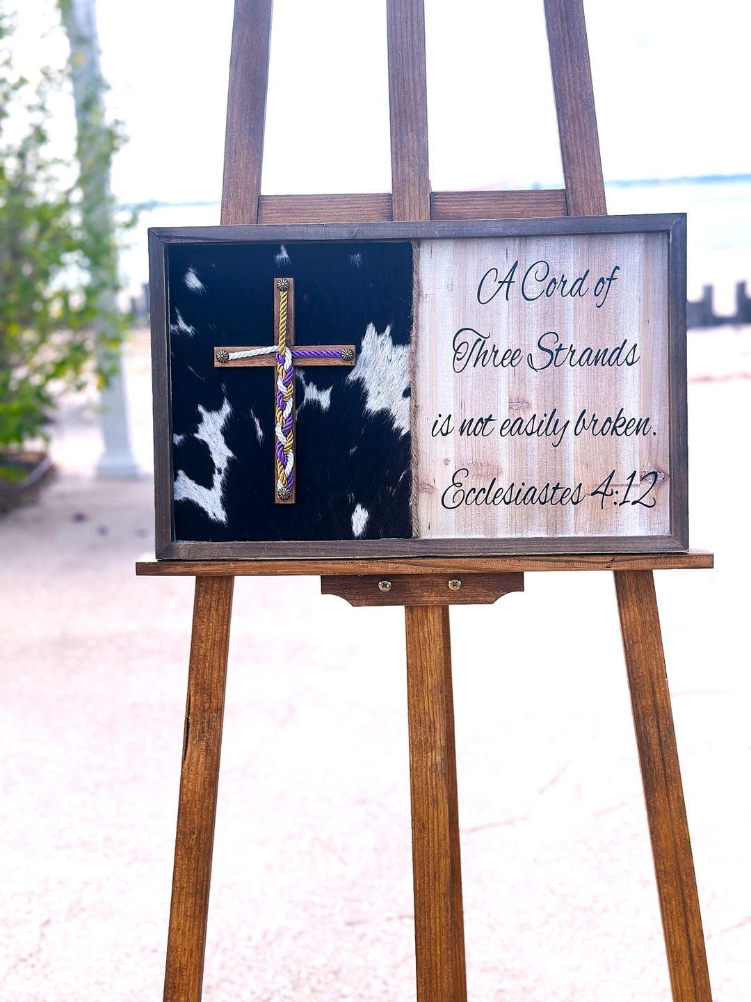 Real Cowhide Wedding Cross Sign, Unity Braids Cowhide Board 18"x12 ...