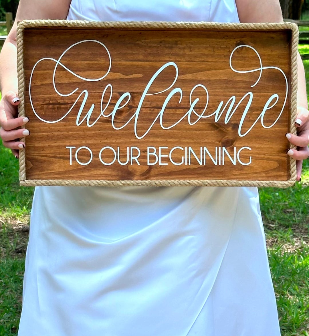 Welcome to Our Beginning Huge Wedding Sign, Personalized Wood Ceremony Welcoming Sign Entrance ...
