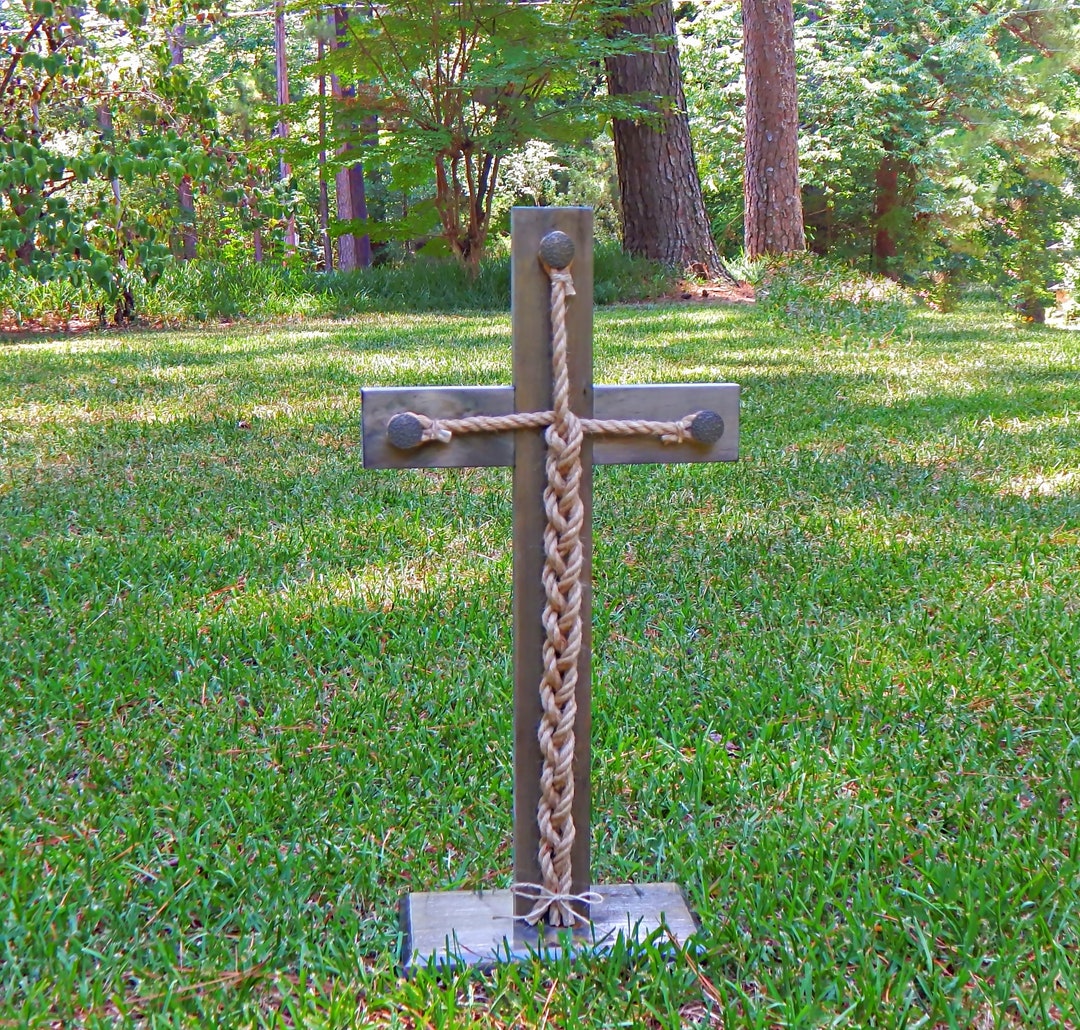 Cruz de madera grande de pie, 21 x 13, cordón de tres hilos que no se ...