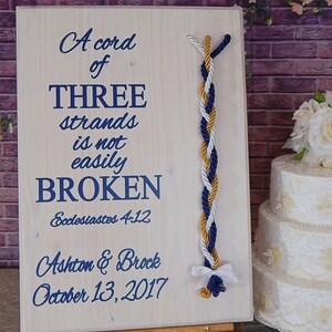 Wood Wedding Sign, Unity Braids®, Cord of Three Strands Wedding Board ...