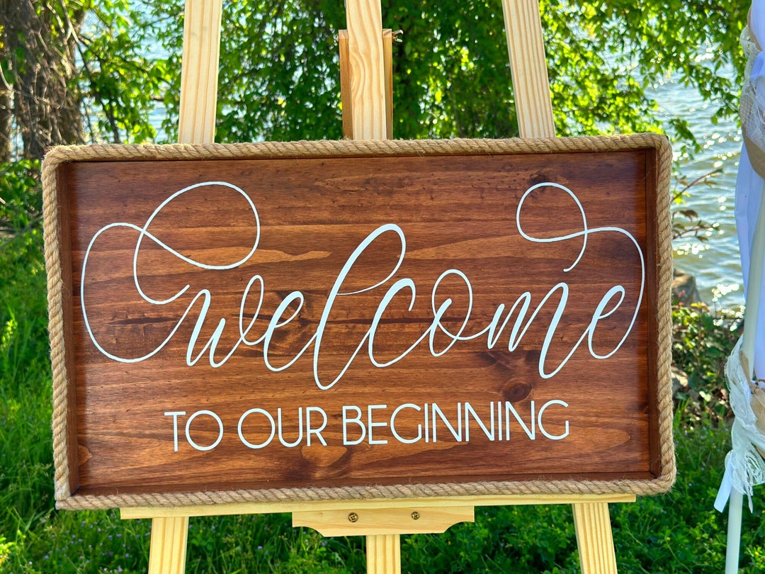 Welcome to Our Beginning Wedding Sign, Personalized Wood Ceremony ...