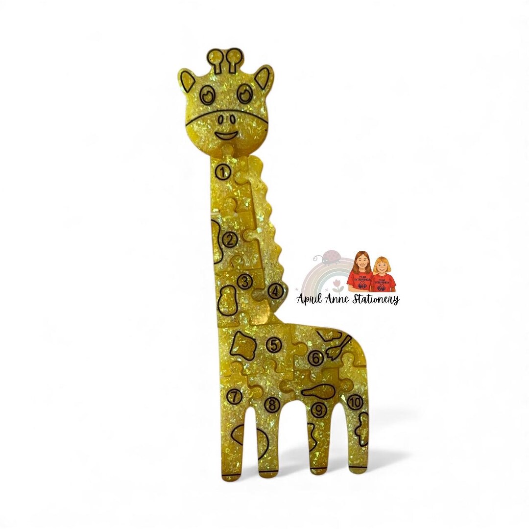 Yellow Sparkle Giraffe Number Puzzle | Handmade Resin Montessori Toy - Etsy
