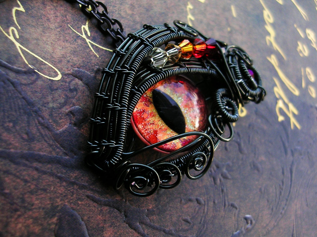 Large Wire Wrapped Bronze Dragon Eye - Pendant - Gothic Steampunk ...