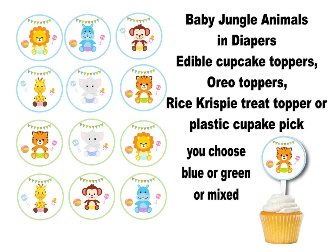 Baby Jungle Safari Animal in Diapers Edible Cupcake/cookie Toppers - Etsy