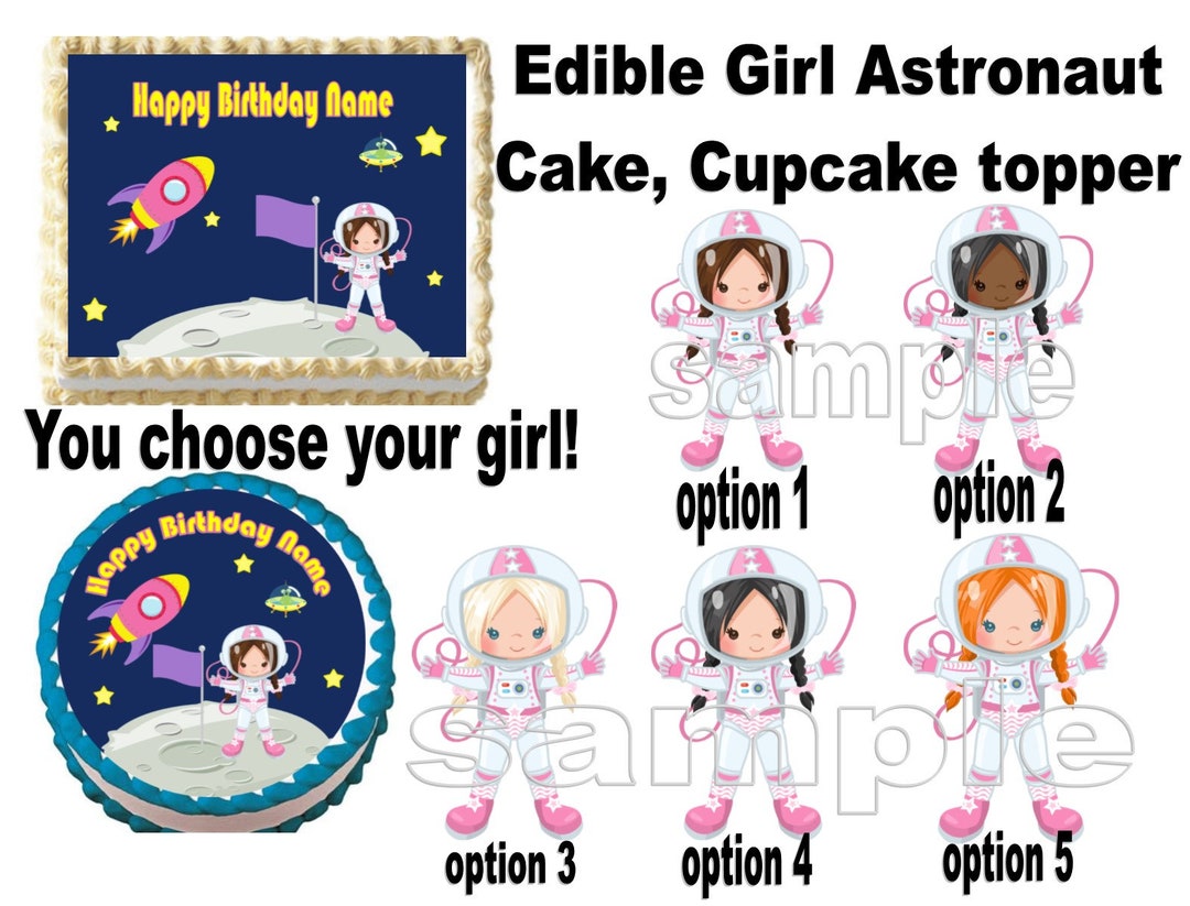 Girl Astronaut Space Edible Cake Topper - Etsy