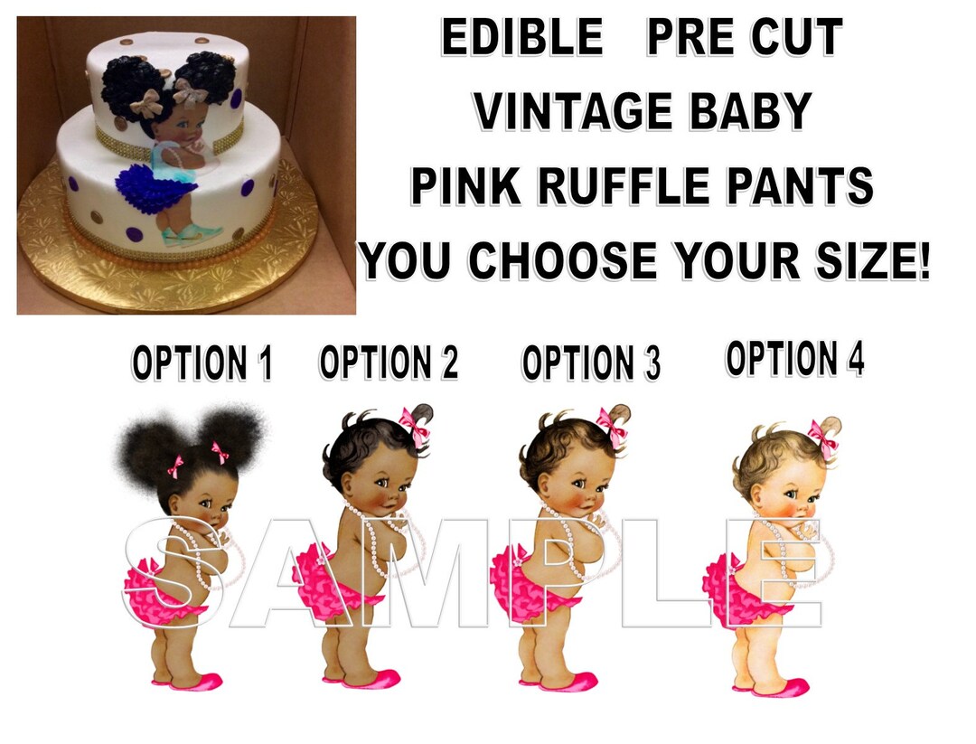 Pink Ruffle Pants Edible Vintage Pre Cut Baby, Cake, Cupcake,cookie ...