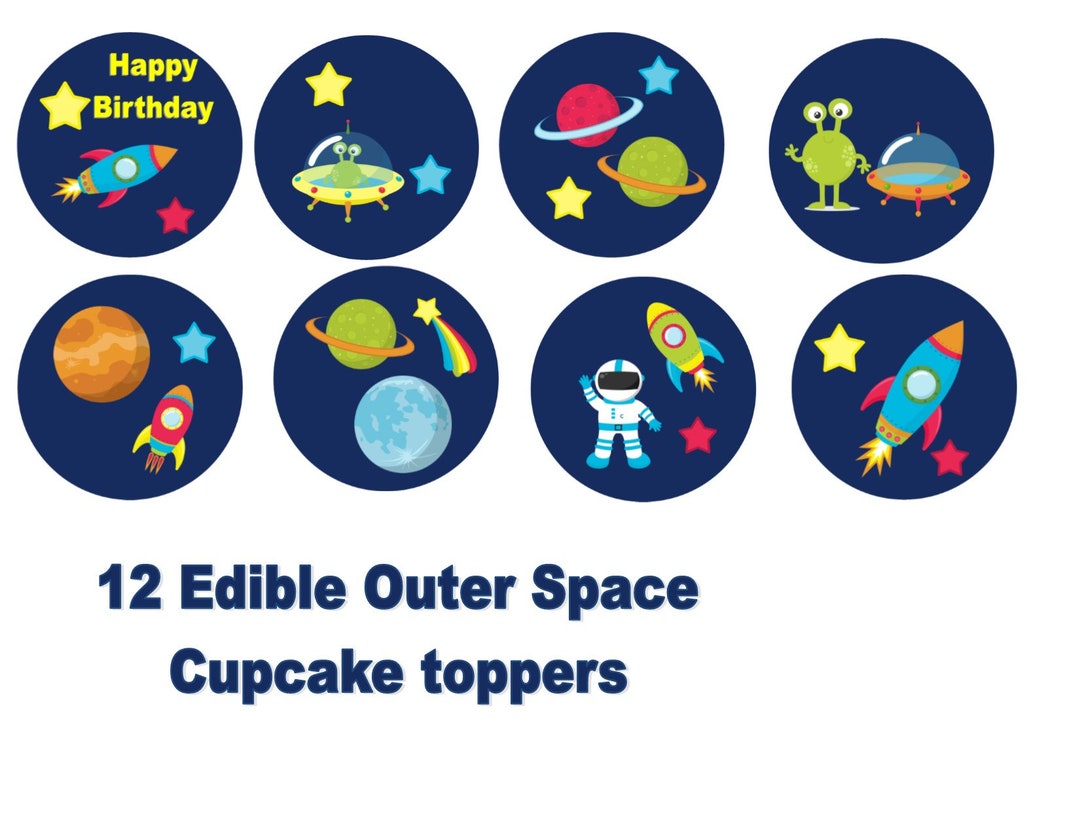 Outer Space Edible Cupcake Topper, Cookie Topper - Etsy