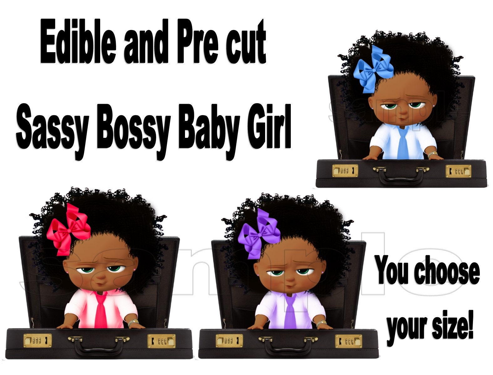 Pre-cut African American Sassy Bossy Girl Edible Cake, Cupcake, Cookie ...