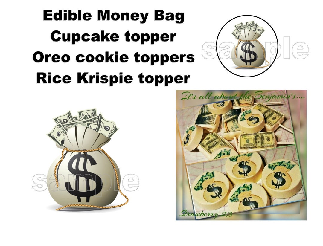 Edible Money Bag Cupcake Topper, Cookie Topper, Rice Krispy Topper ...