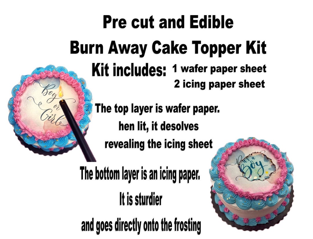 Edible Burn Away Cake Topper Kit for Birthdays, Anniversary, Gender ...