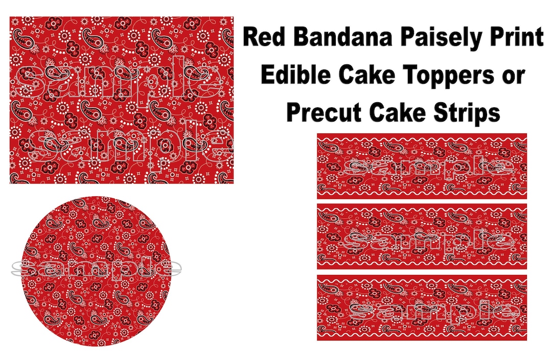 Red Bandana Paisley Print Edible Cake Sheet or Pre Cut Cake Strips - Etsy