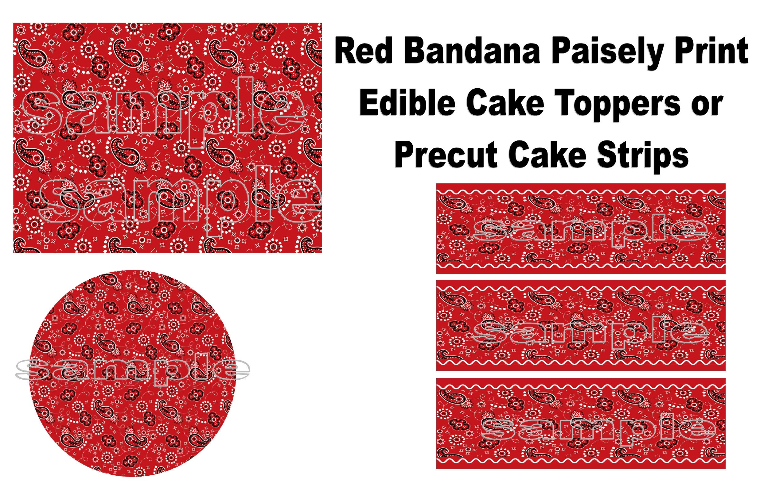 Red Bandana Paisley Print Edible Cake Sheet or Pre Cut Cake Strips - Etsy