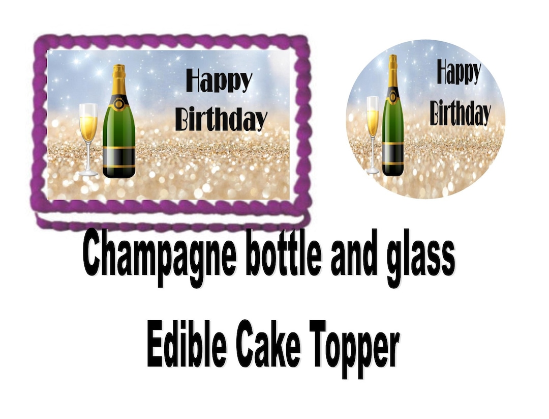 Edible Champagne Bottle and Glass Cake Topper - Etsy