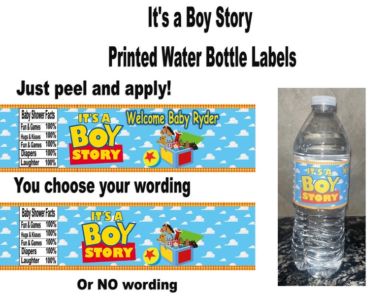 It's a Boy Story Water Bottle Labels, Printed and Ready to Use - Etsy