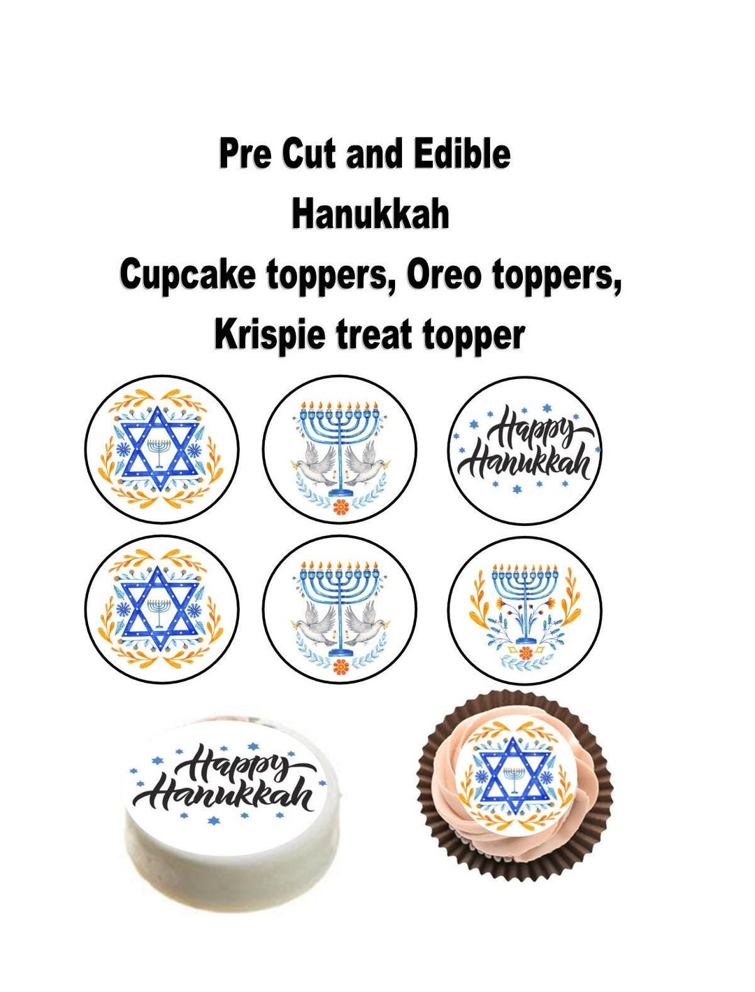Edible Hanukkah Cupcake Topper, Cookie Topper, Krispy Treat Topper - Etsy