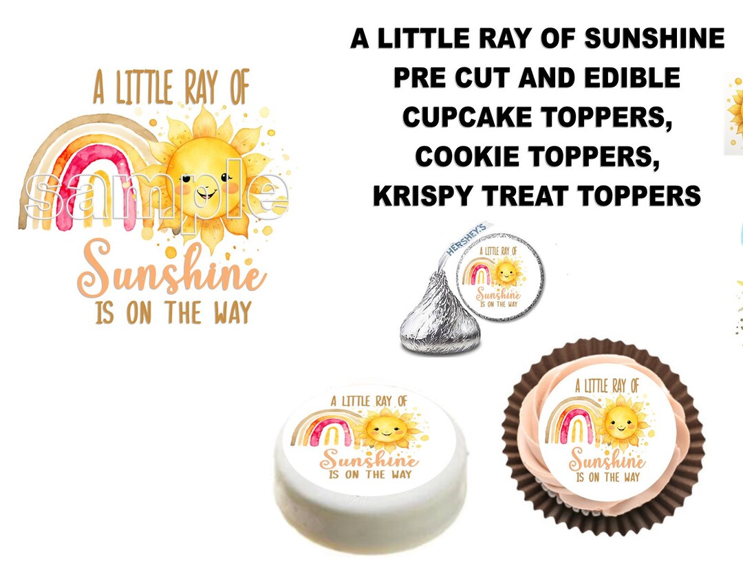 A Little Ray of Sunshine is on the Way, Edible Cupcake Topper, Cookie ...