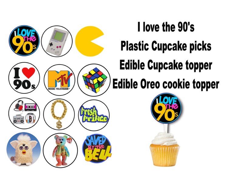 90's Theme Edible Cupcake Toppers: Customizable Party Decor - Etsy