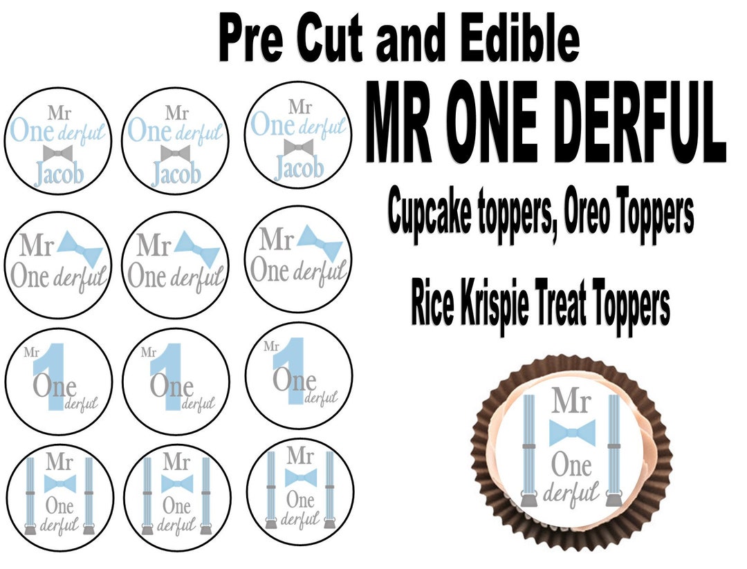 Mr Onederful EDIBLE Cupcake Topper Oreo Topper Rice Krispie - Etsy