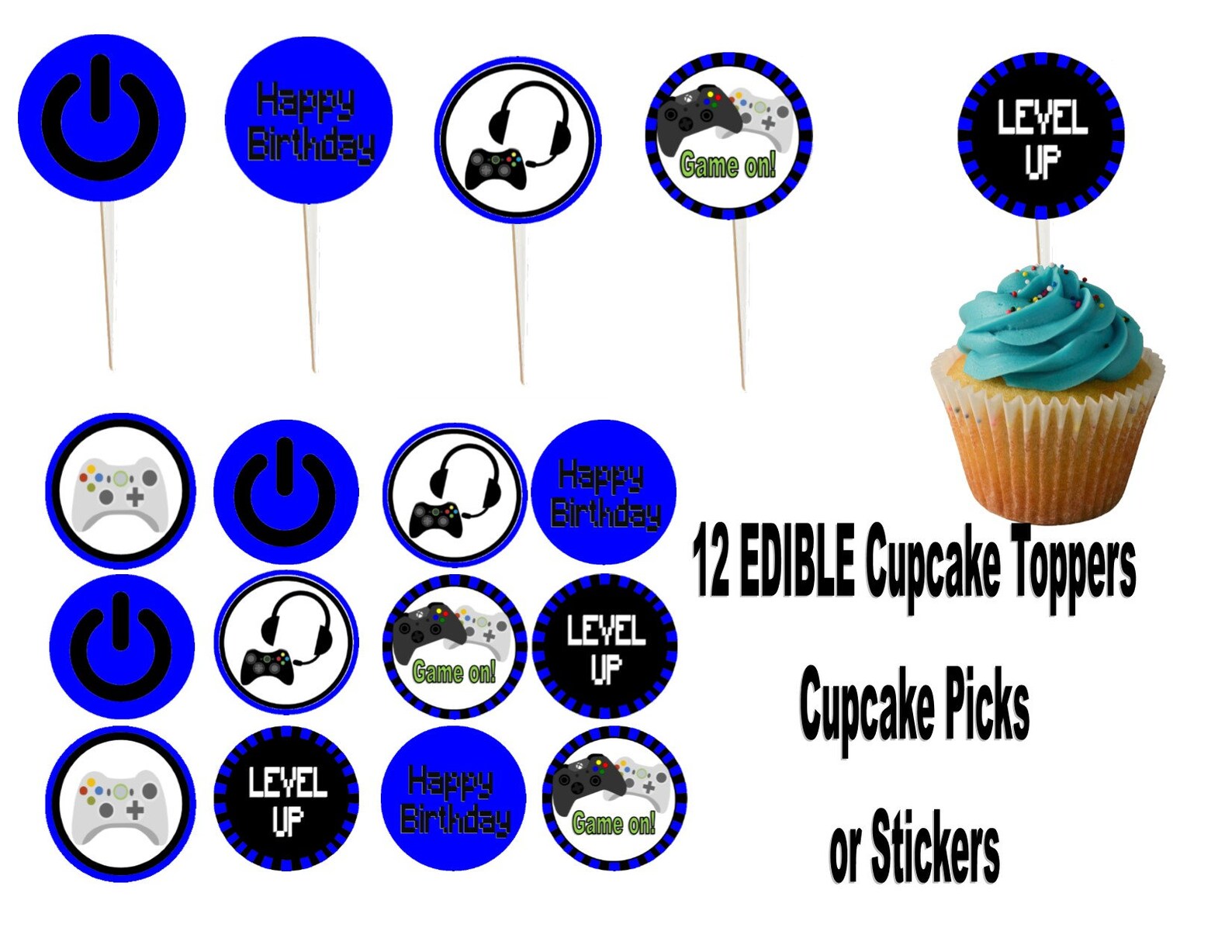Video Game Edible Cupcake Toppers Cookie Toppers Cupcake - Etsy