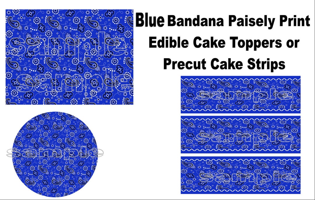 Blue Bandana Paisley Print Edible Cake Sheet or Pre Cut Cake Strips - Etsy