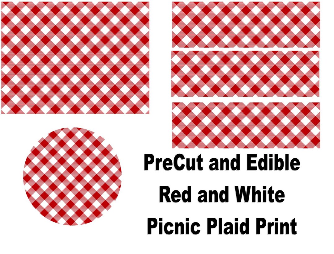 Edible Red and White Plaid Cake Topper, Cake Strips, Cupcake Toppers ...