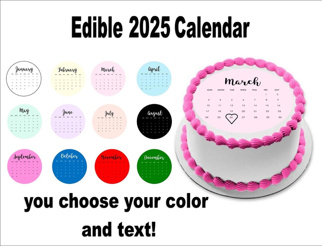 2025 Calendar Edible Round or Heart Shaped Cake Toppers. or Burn Away ...