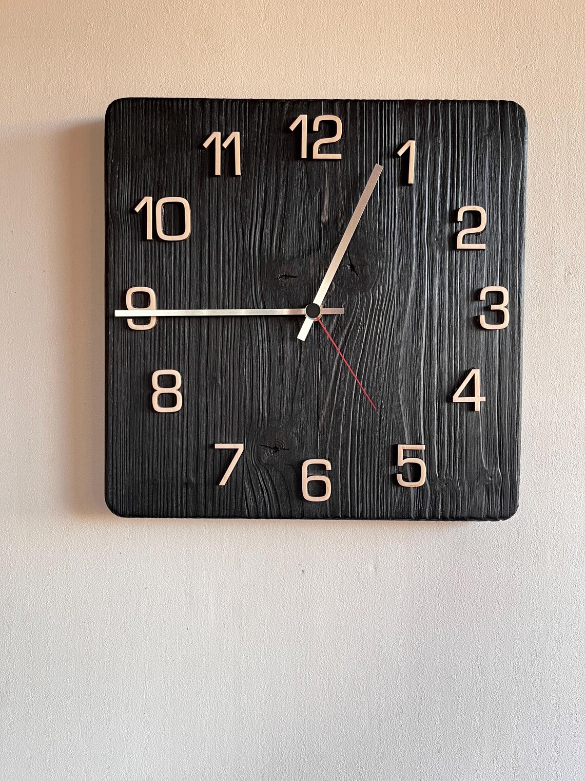 Square Wall Clock 30x30cm (11 3/4"x11 3/4"), Wooden Clock, Rustic Wall ...