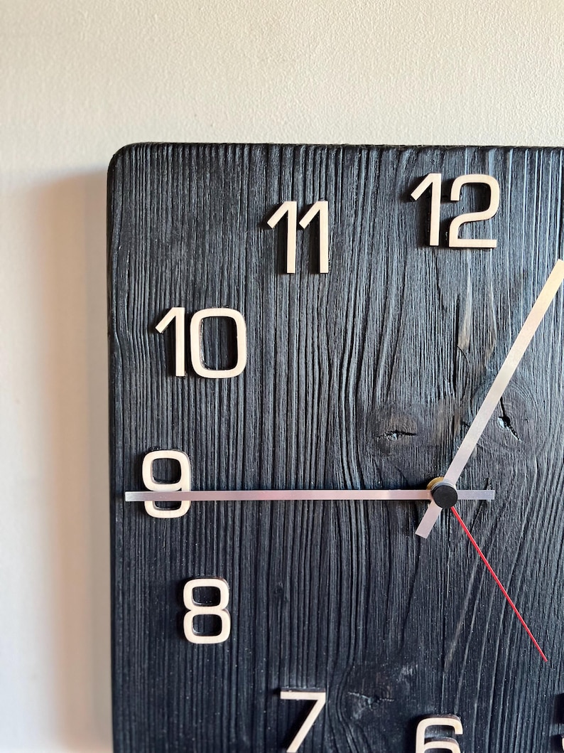 Square Wall Clock 30x30cm (11 3/4"x11 3/4"), Wooden Clock, Rustic Wall ...
