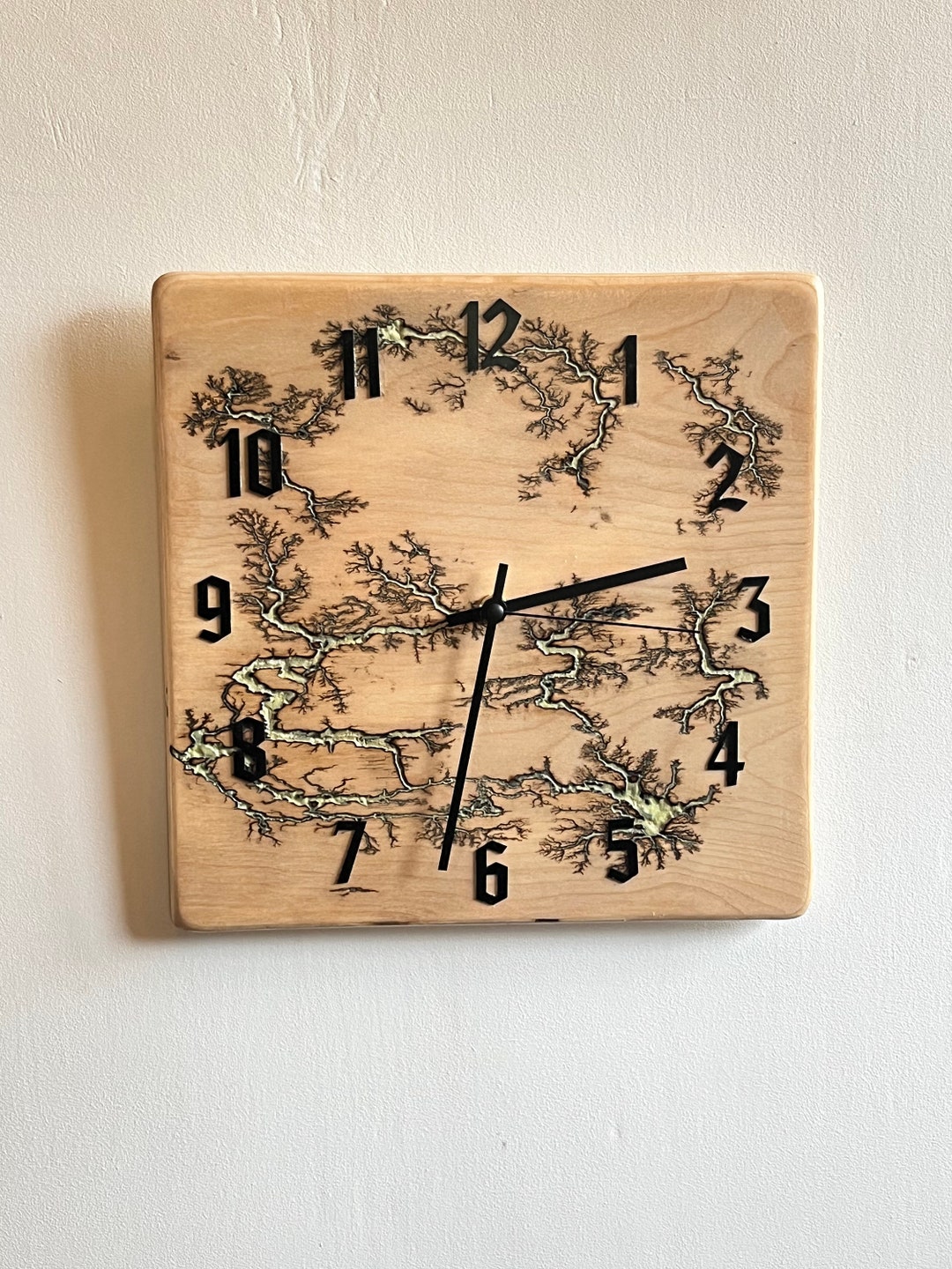 Wall Clock 30cm (11 3/4"x11 3/4"), Plywood Lichtenberg Art, Square Wall ...
