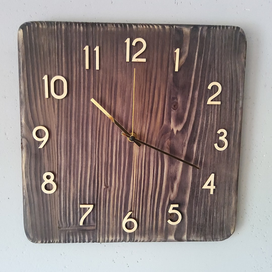 Wall Clock 30x30 Cm (11 3/4"x11 3/4") , Square Wall Clock, Wooden Wall ...