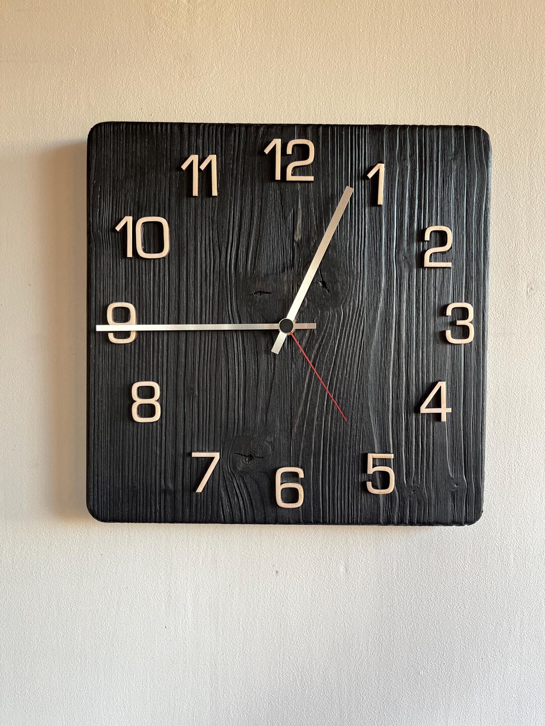 Square Wall Clock 30x30cm (11 3/4"x11 3/4"), Wooden Clock, Rustic Wall ...